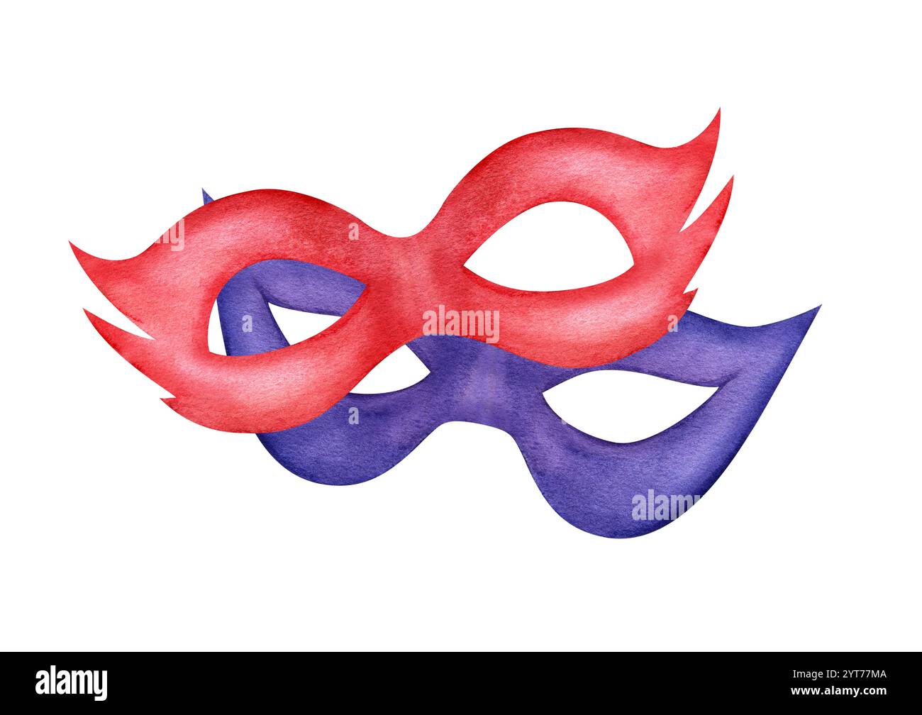 Watercolor decorative carnival red and blue masks isolated illustration ...