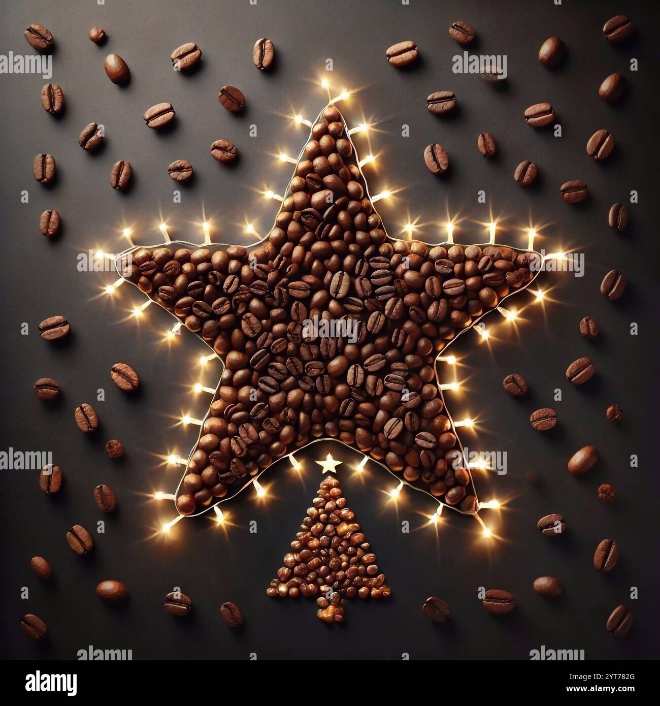 A creative Christmas tree illustration shaped like a coffee bean ...