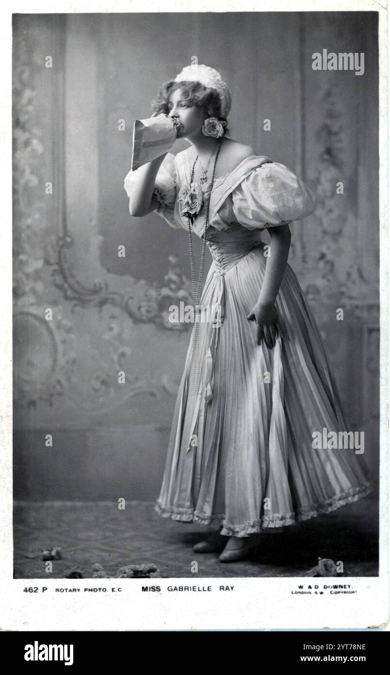 Miss Gabrielle Ray Edwardian Actress blowing into a bag c1906 Postcard ...