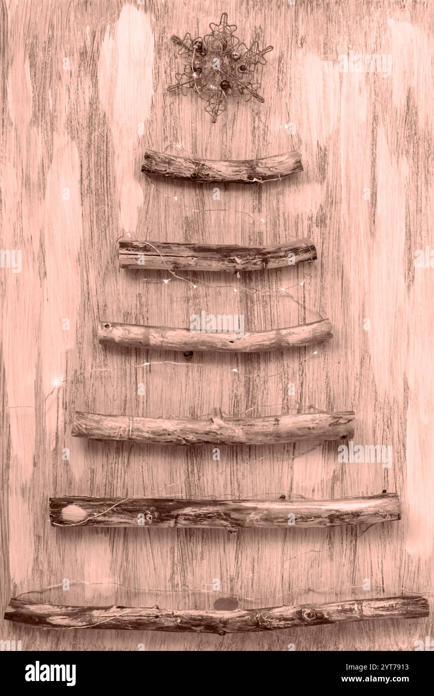 An original alternative Christmas tree made from branches and decorated ...