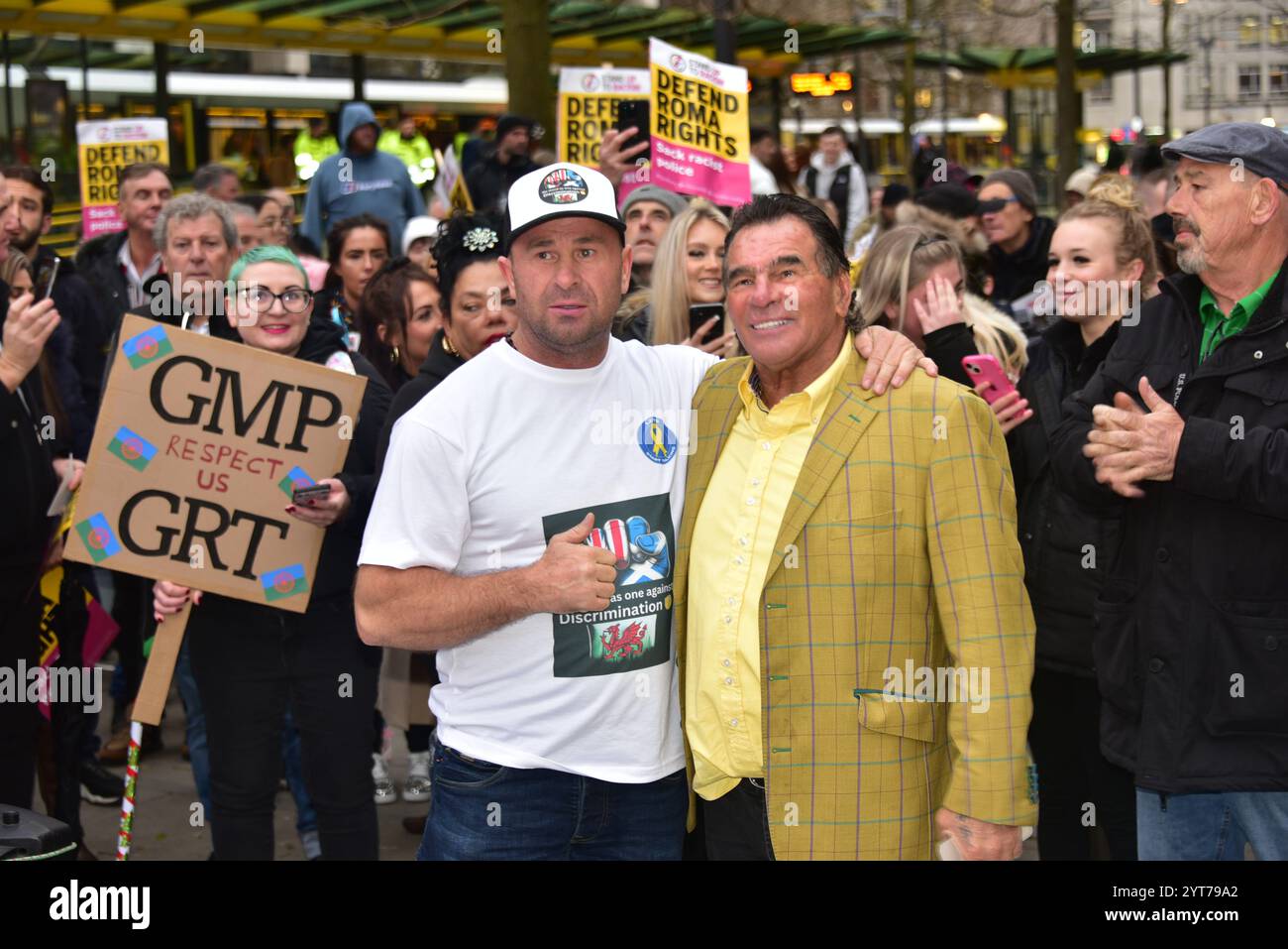 Manchester, UK, 6th December, 2024. Organiser Tommy Joyce (left) and ...