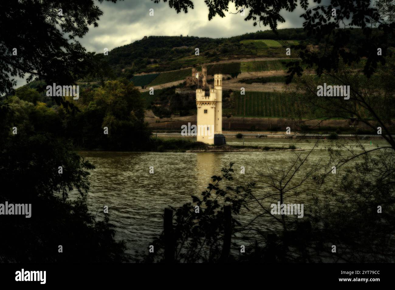 Mäuseturm near Bingen, where the Middle Rhine begins at the so-called 'Binger Loch', part of the ...
