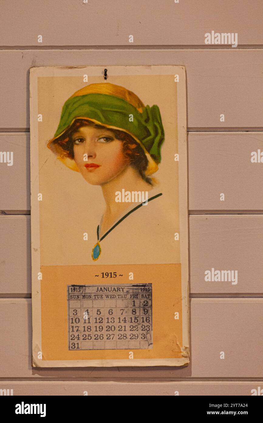 Example of a 1915 pin-up calendar at the heritage Britannia Shipyard ...