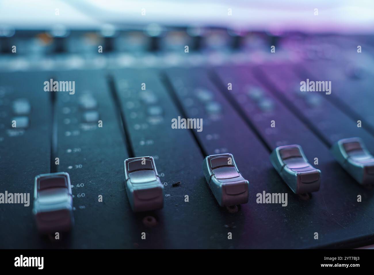 Close Up of Audio Mixing Console with Faders in Los Angeles Studio ...