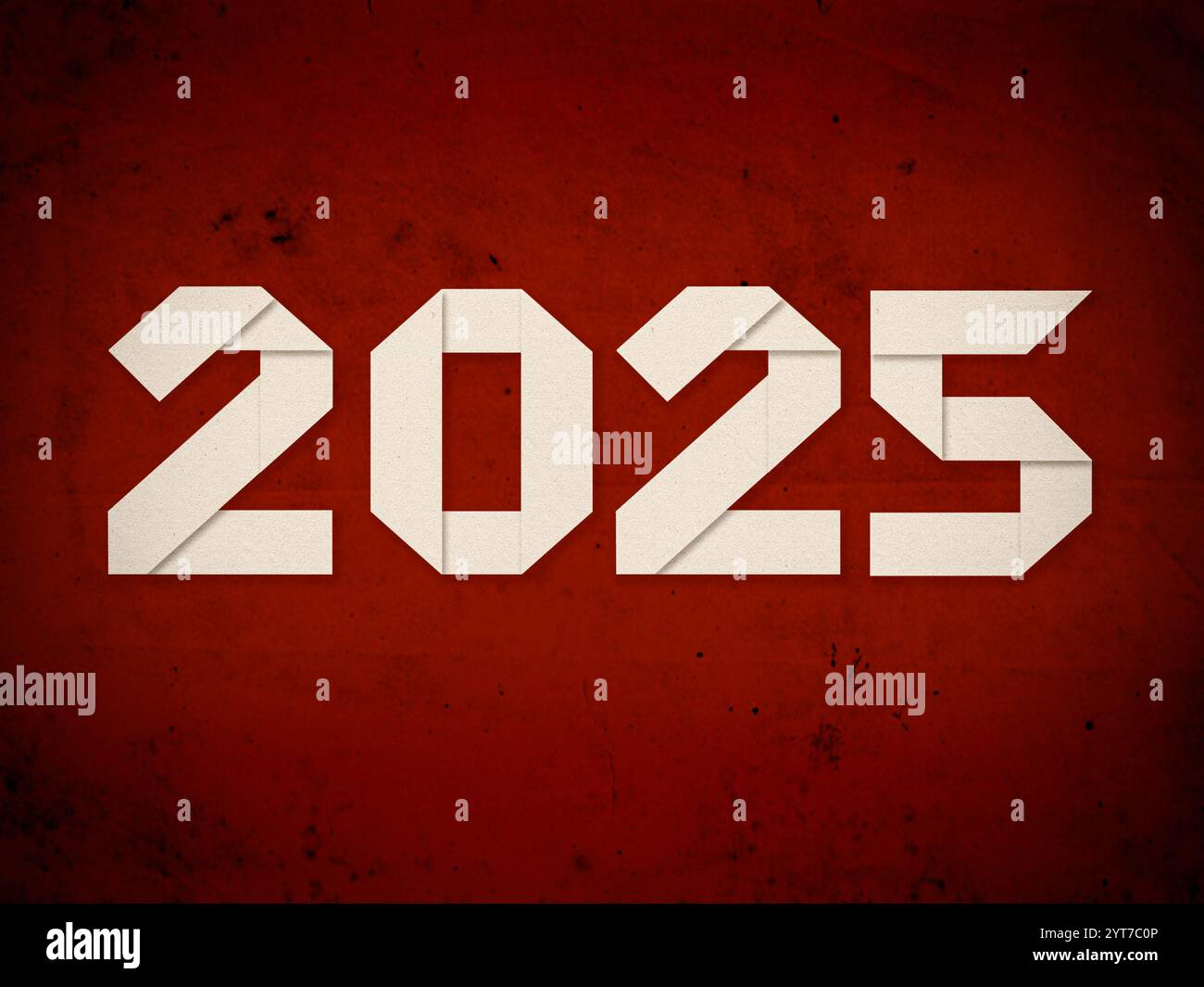 New Year 2025 digits folded from paper in origami style on dark red ...