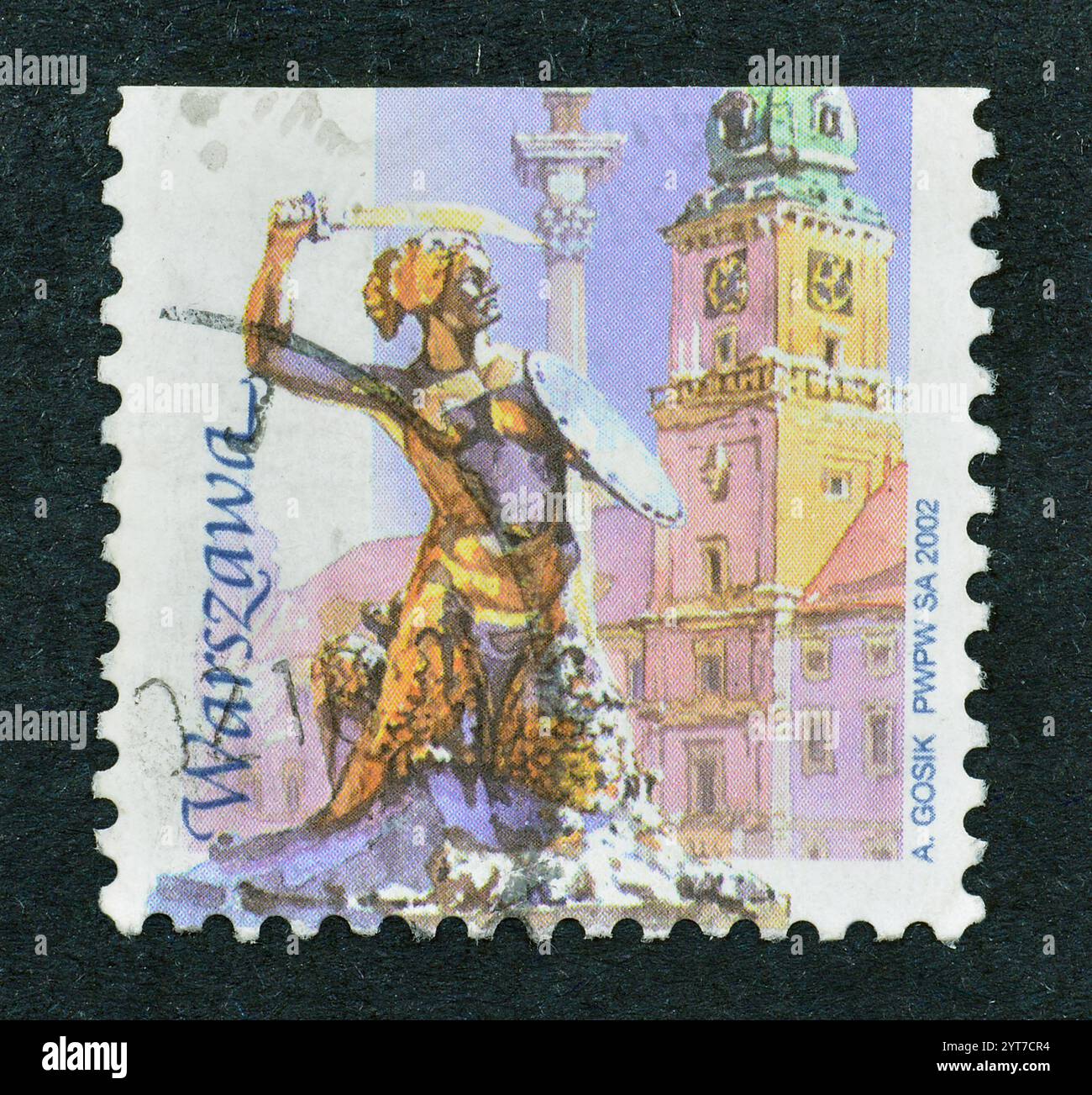 Postage stamp printed by Poland, that shows Mermaid Monument, Royal ...