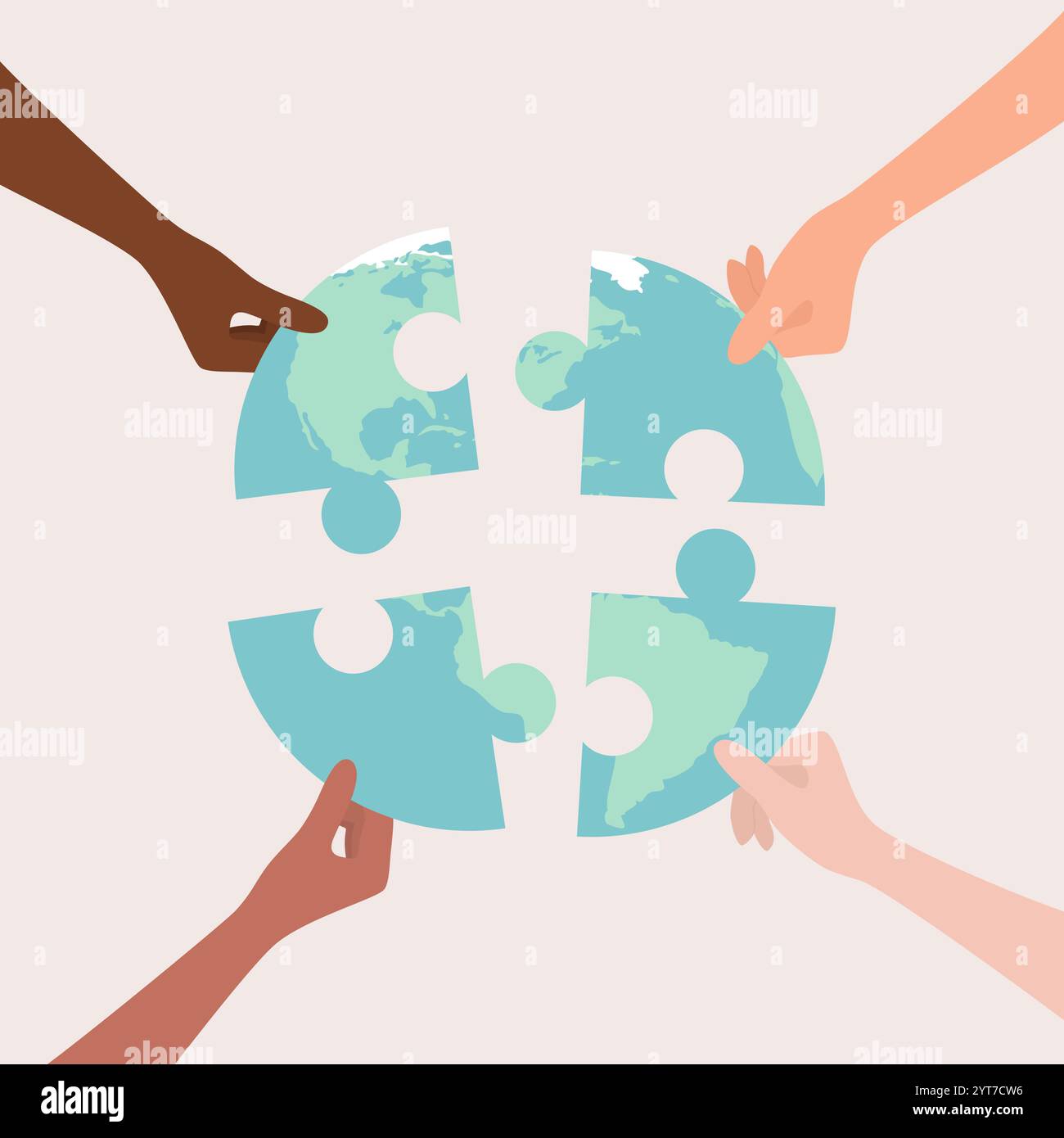 Hands of people of different nationalities putting together Earth globe ...