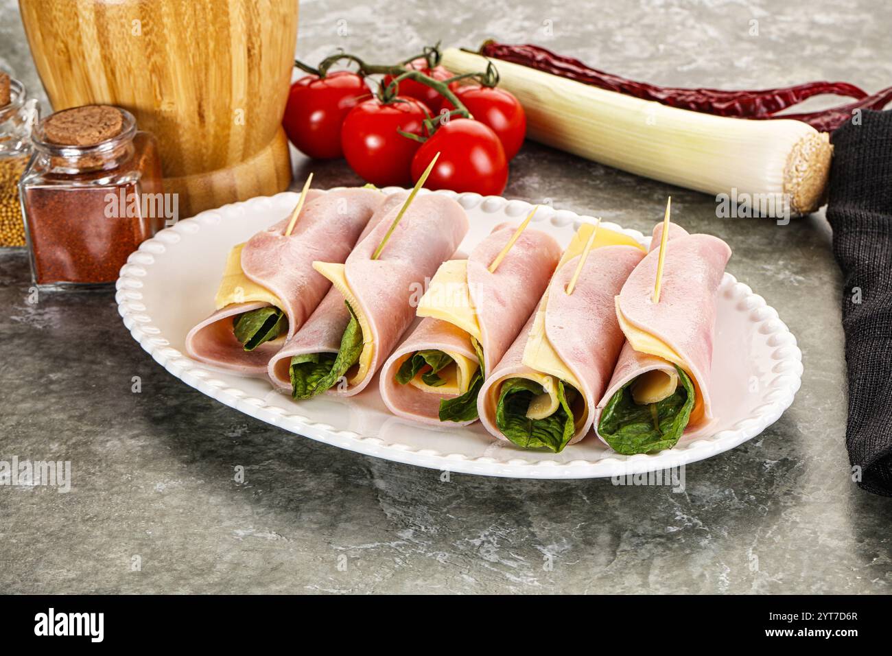 Roll with ham and cheese snack Stock Photo - Alamy
