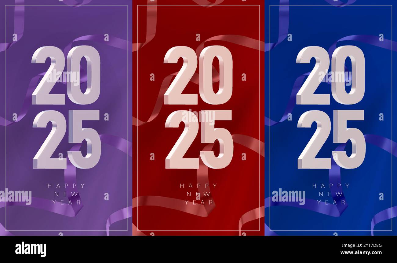 A set of vertical banners with the metallic numbers 2025 and a ...