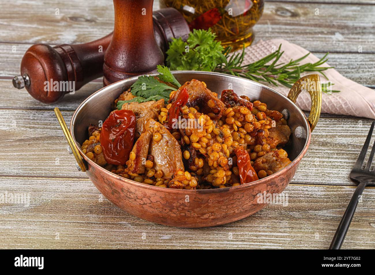 Rasted chicken meat with ptitim and vegetables Stock Photo - Alamy