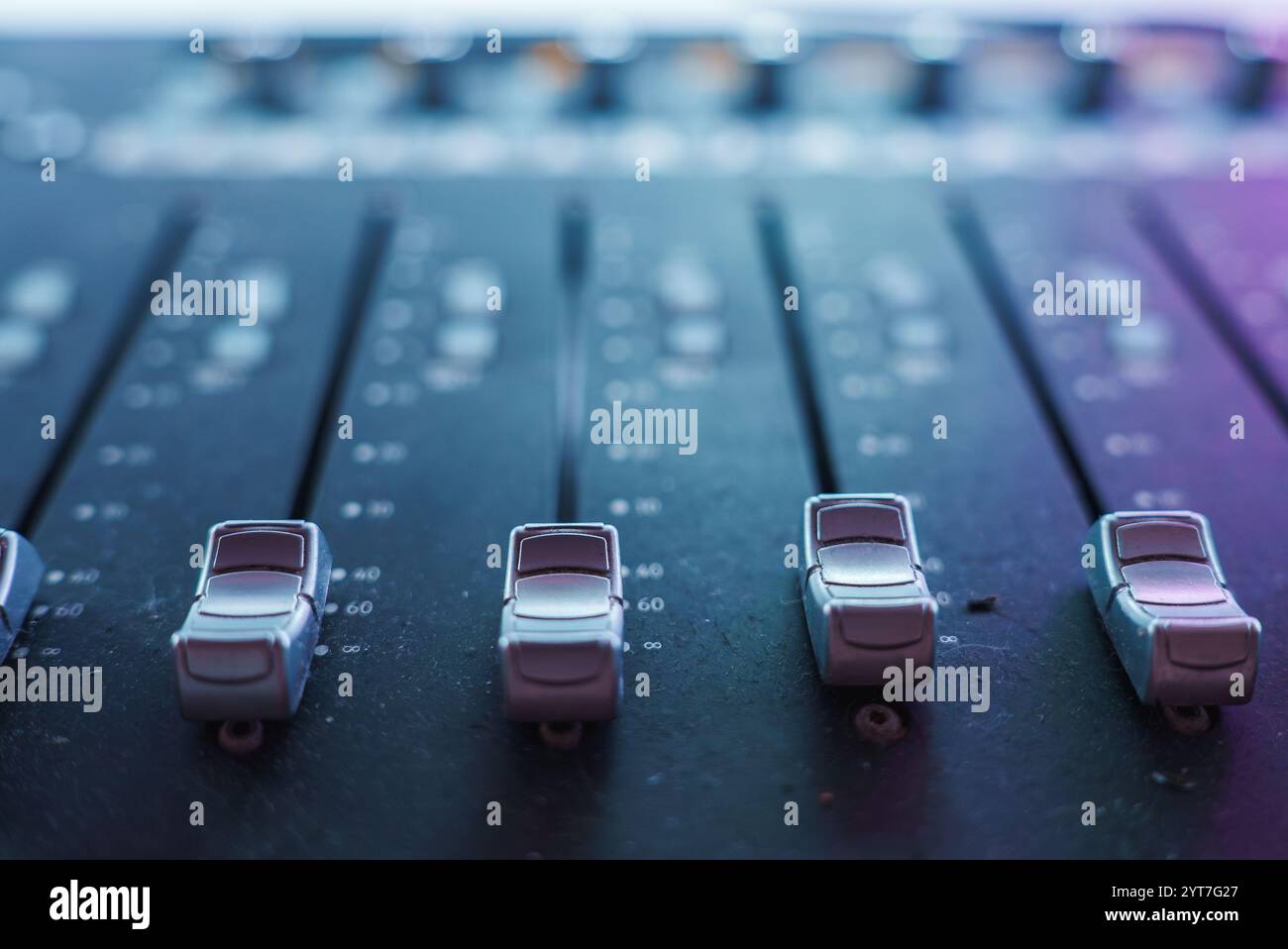 Close Up View of Audio Mixing Console with Faders in Studio Stock Photo ...