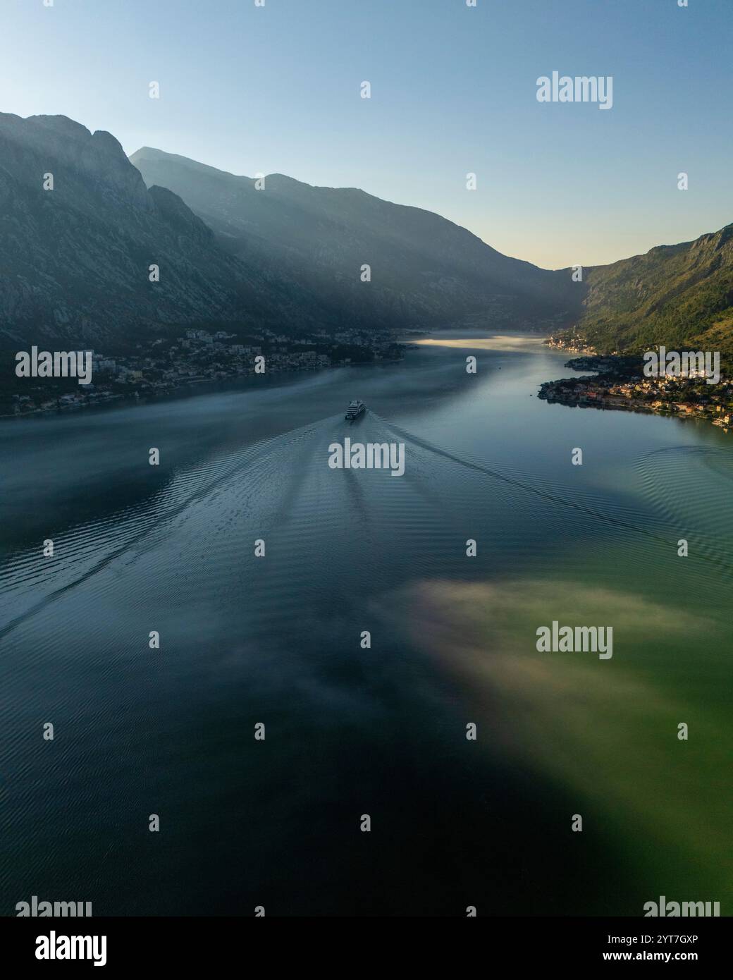 Bay of Kotor in Montenegro on the Adriatic Sea, boat on the water in ...