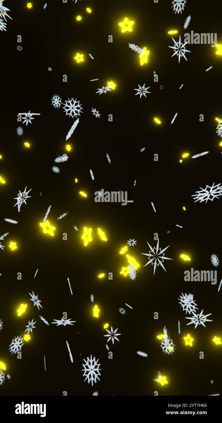 Abstract 3D vertical sparse falling stars snowflakes Happy New Year ...