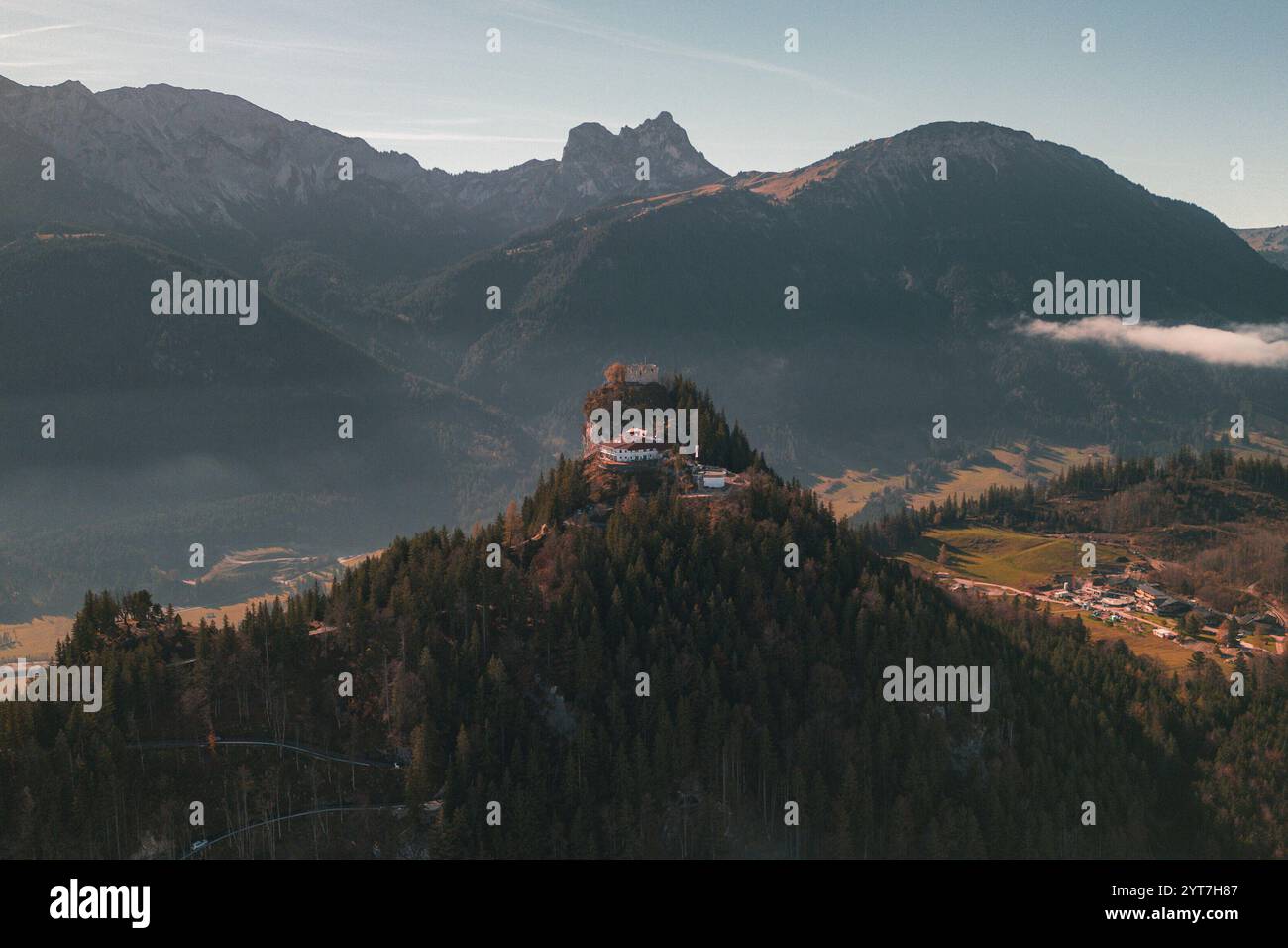 The ruins of Falkenstein Castle near Pfronten in the Allgäu. Surrounded ...