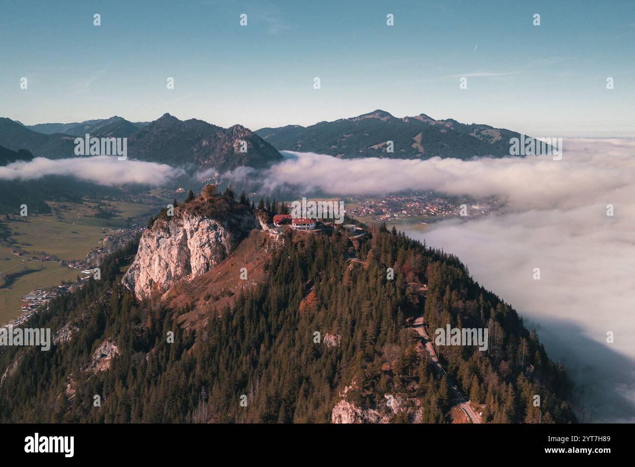 The ruins of Falkenstein Castle near Pfronten in the Allgäu. Surrounded ...