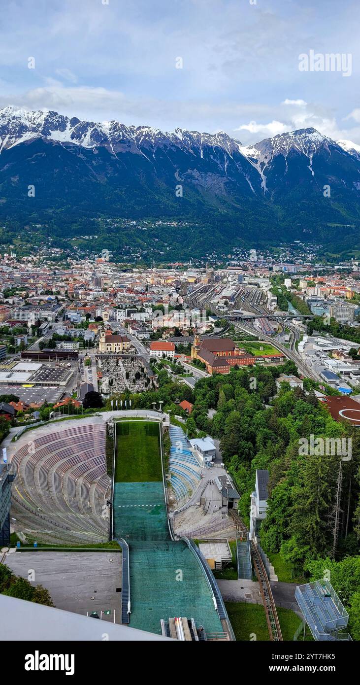 An exciting top view from the Bergisel ski jump stadium to the ...