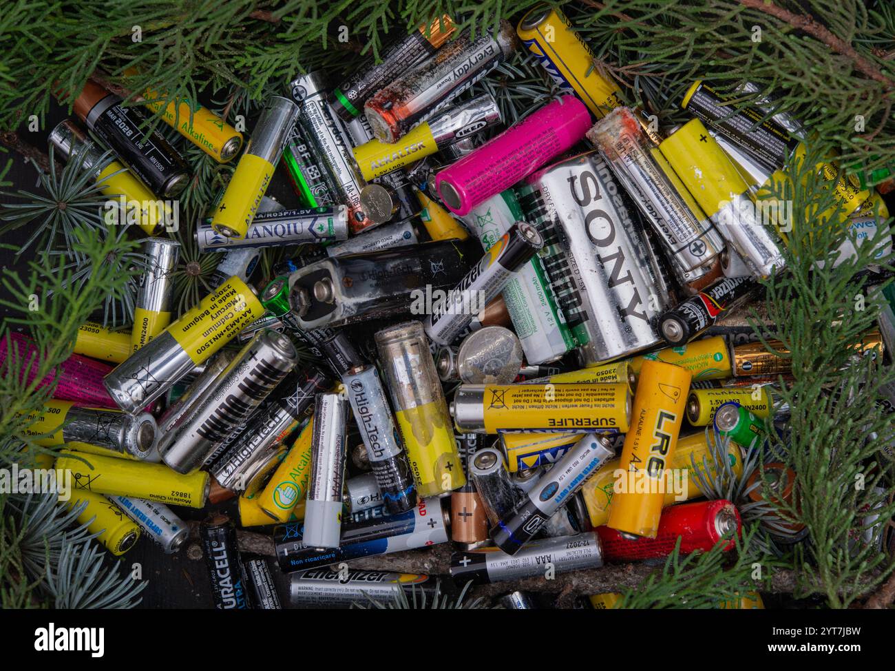 Corroded and leaking batteries polluting the environment, highlighting ...