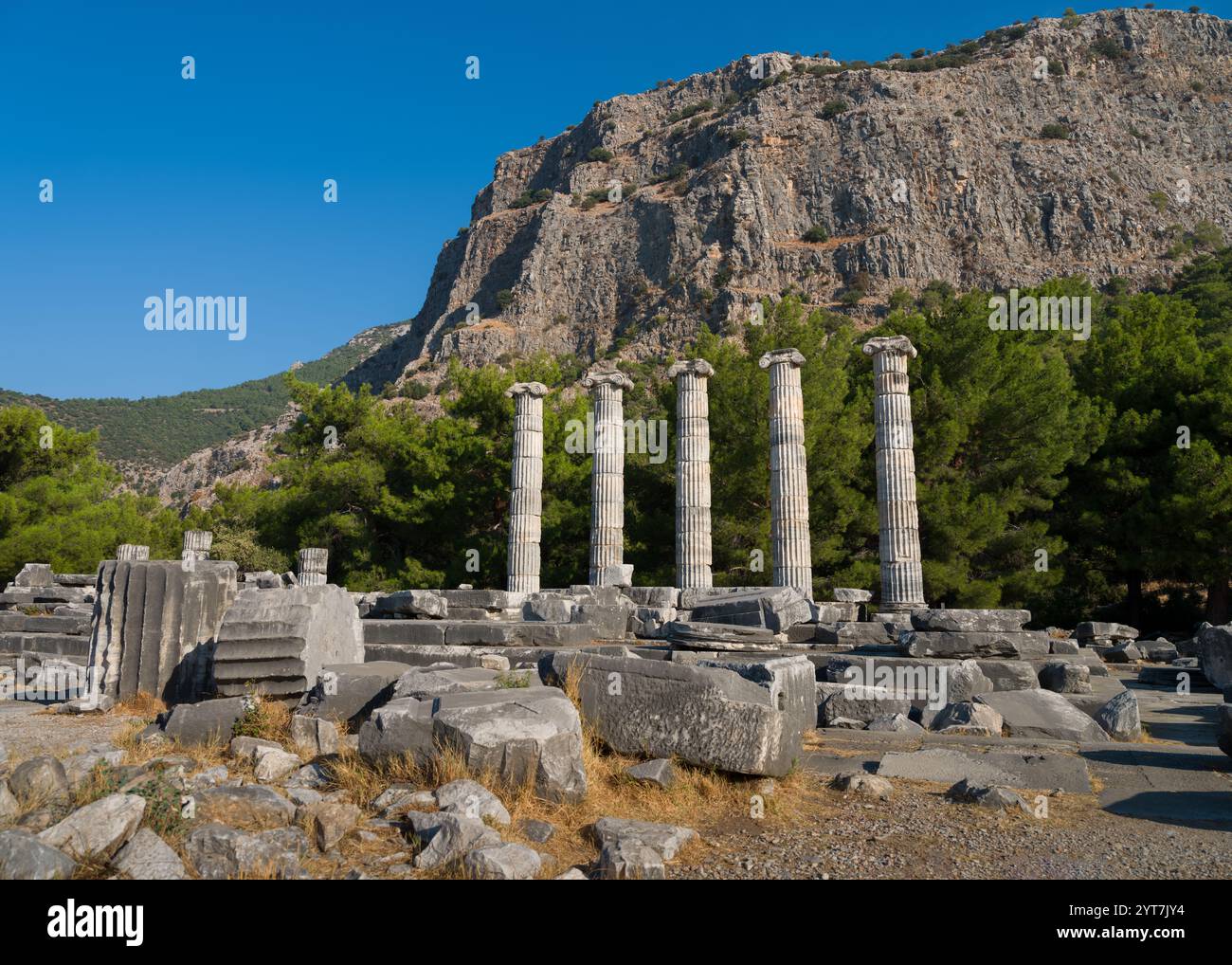 The ruins of the Temple of Athena at the ruins of Priene. Gullubahce ...