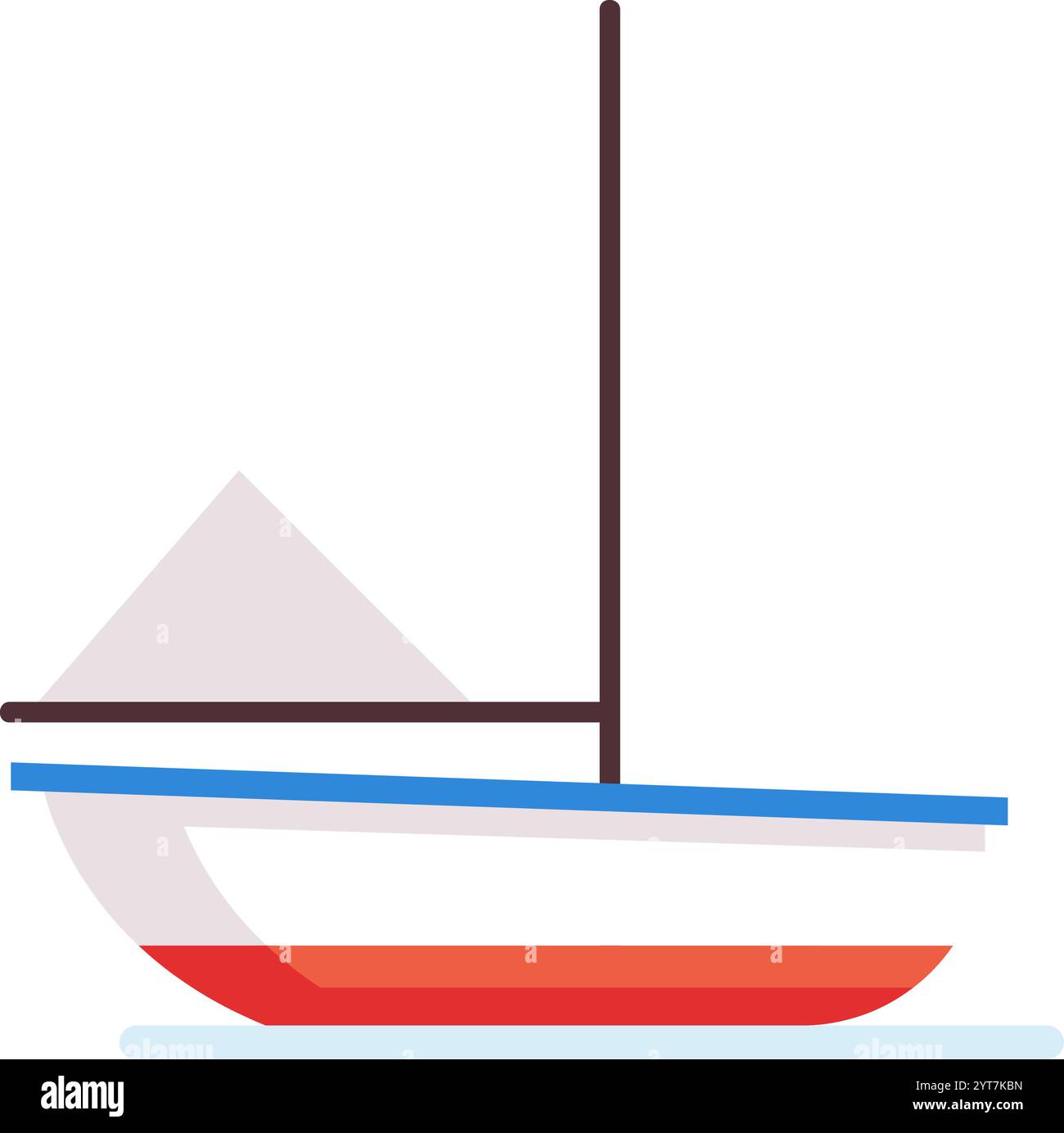 Small sailing boat with a triangular sail and colorful hull floating on ...