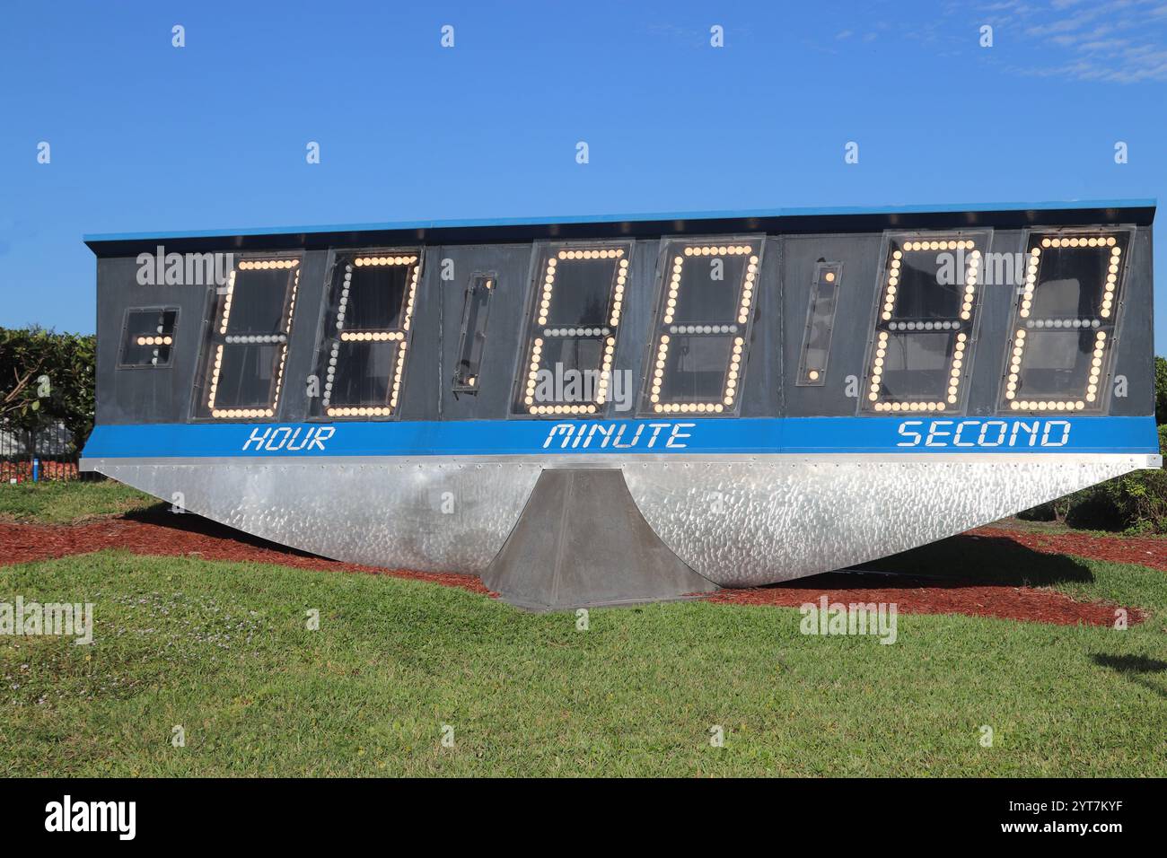 Clock counting down to rocket launch. Entry to NASA's Kennedy Space ...