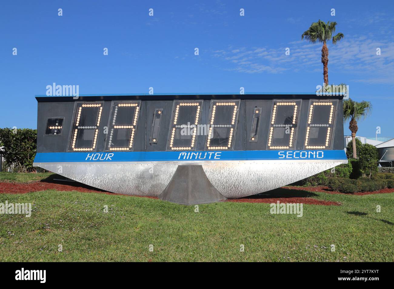 Clock counting down to rocket launch. Entry to NASA's Kennedy Space ...