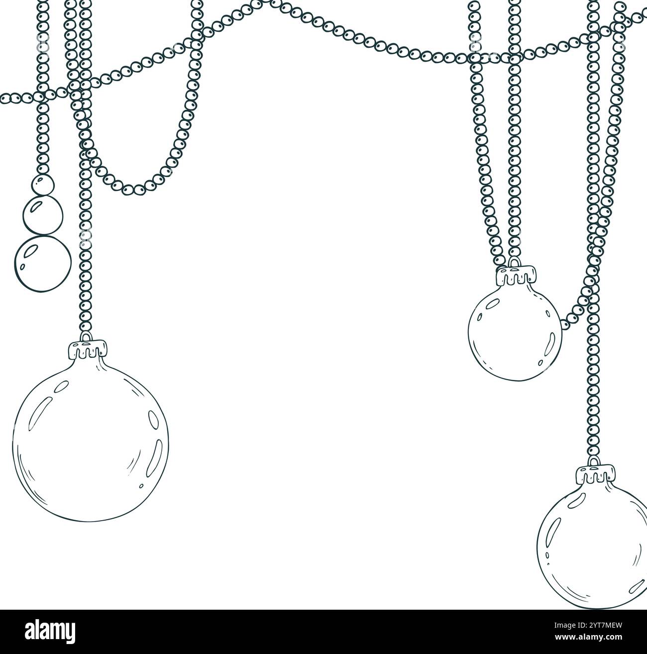 Beads with Christmas balls hanging on chains. Line art is a simple hand ...