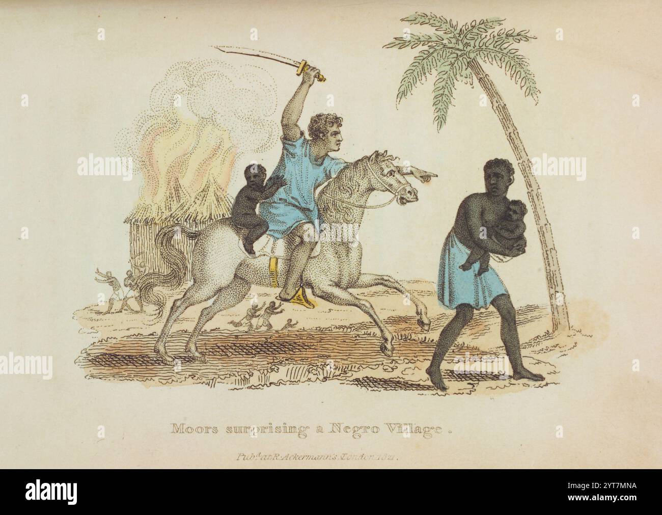 Moors surprising a Negro (sic!) Village. 18th century Lithograph from ...