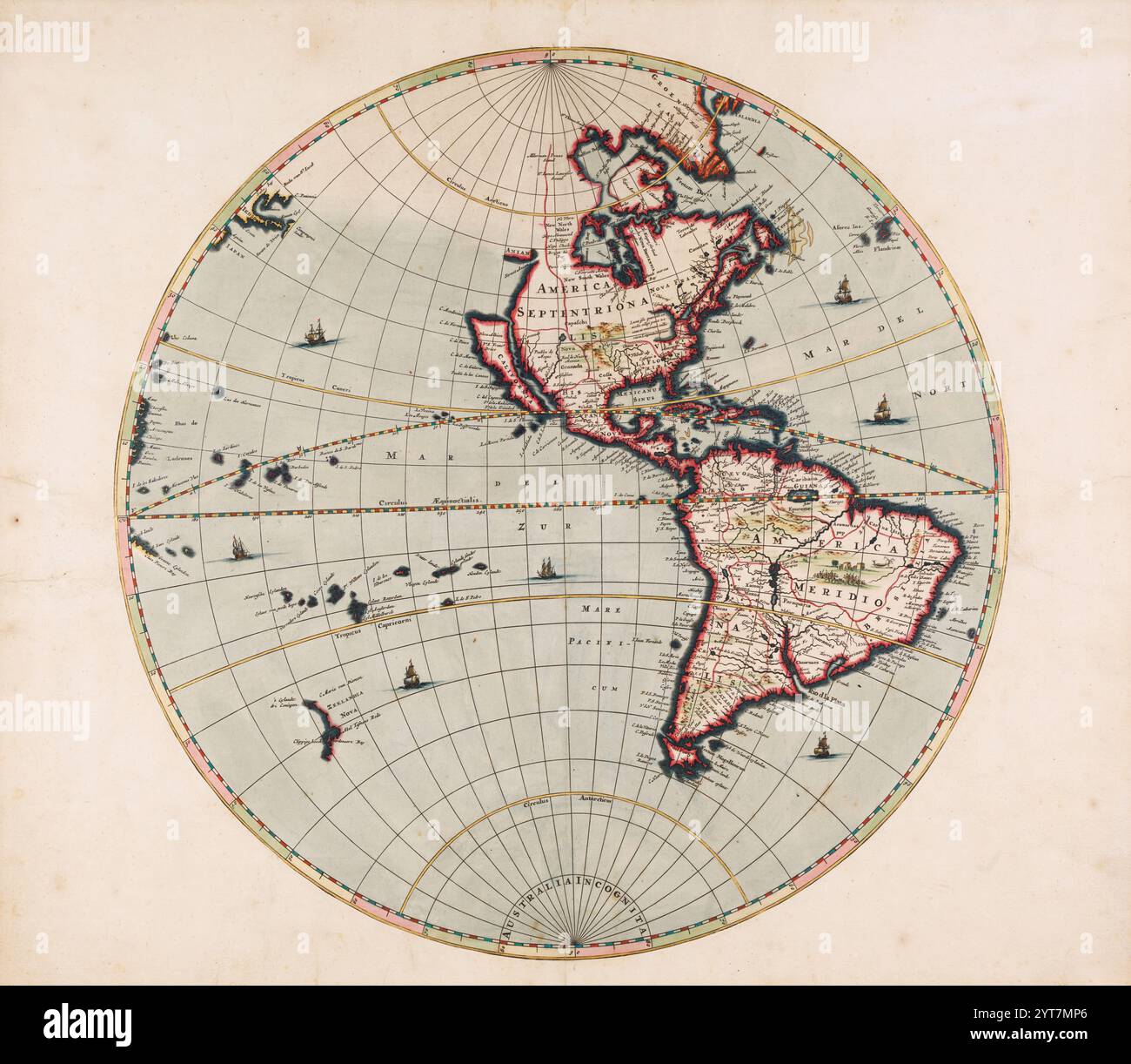 Vintage world Map: Western hemisphere by Nikolass Visscher 1657 Stock ...