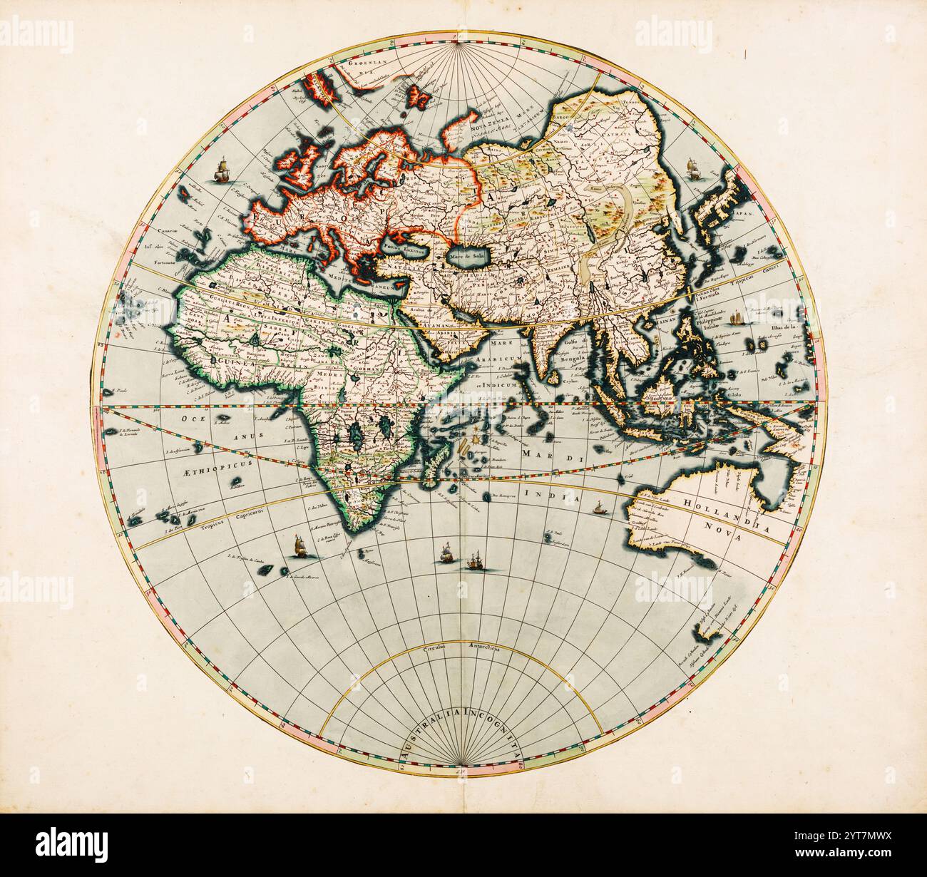 Vintage world Map: Eastern hemisphere by Nikolass Visscher 1657 Stock ...