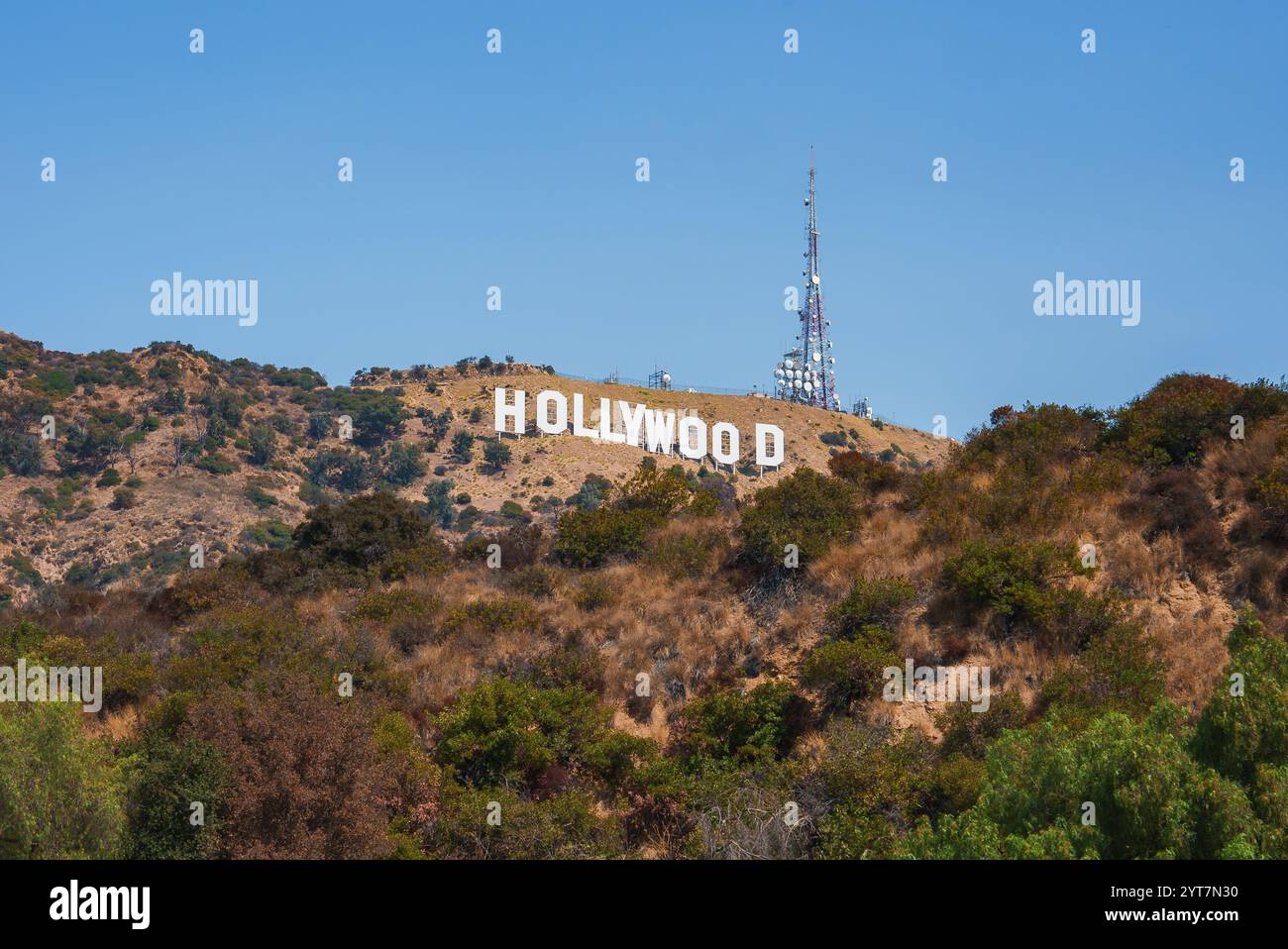 Iconic Hollywood Sign with Communications Tower in Los Angeles Stock ...