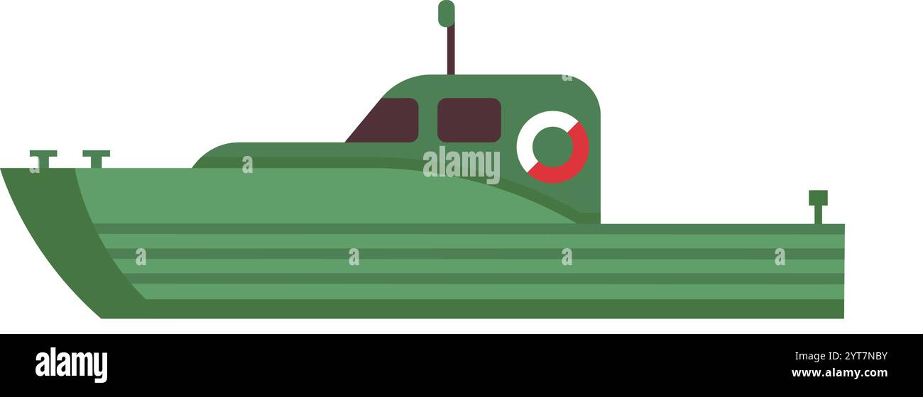 Green military patrol boat sailing on water, ensuring safety and ...