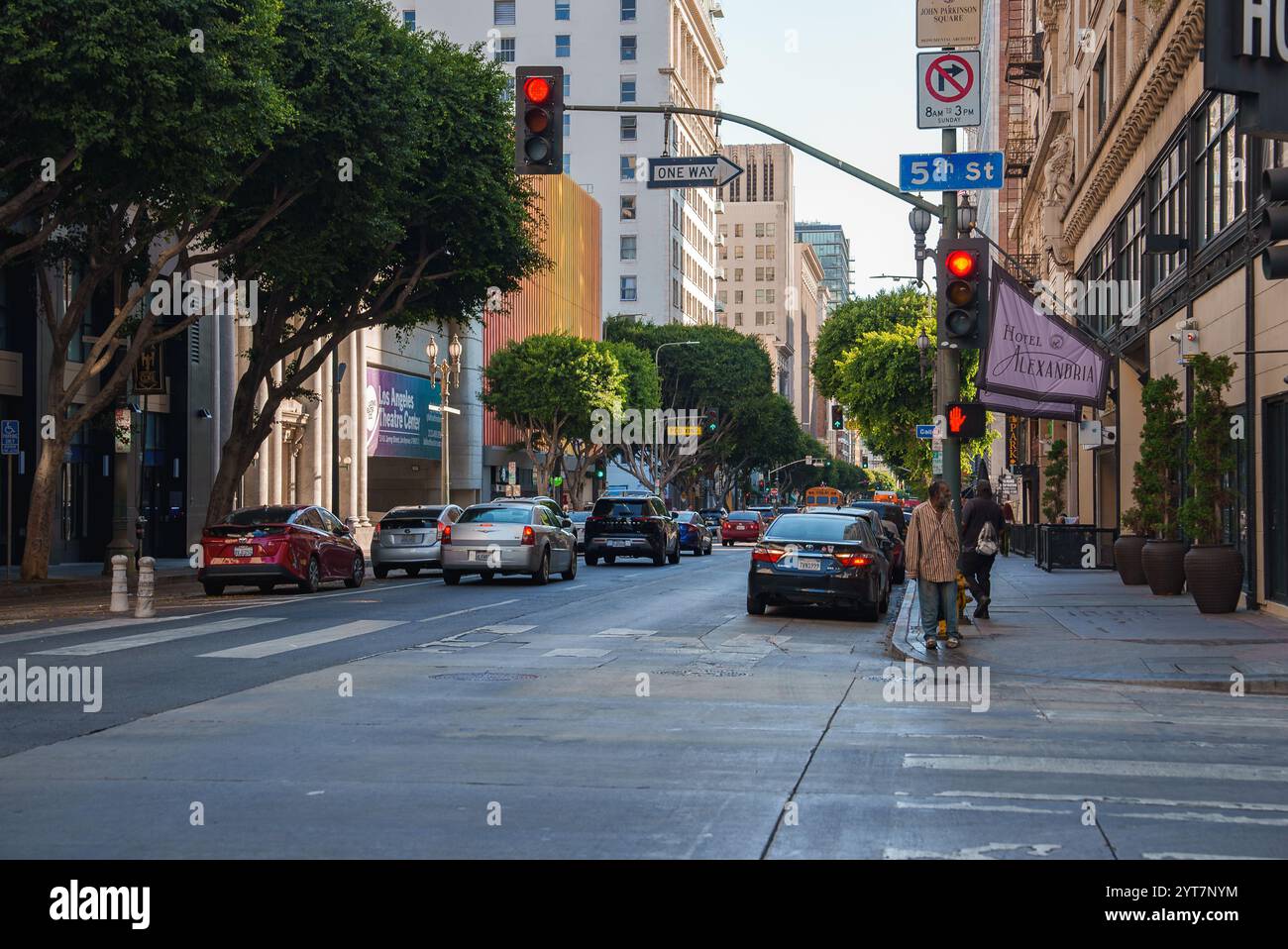 Bustling Street Scene at 5th Street Intersection in Downtown Los ...