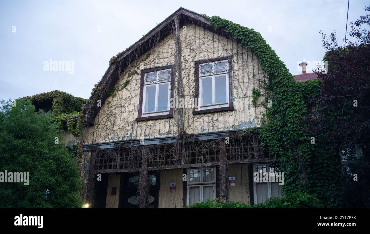 Old houses at the traditional Cochrane neighborhood in Valdivia city ...