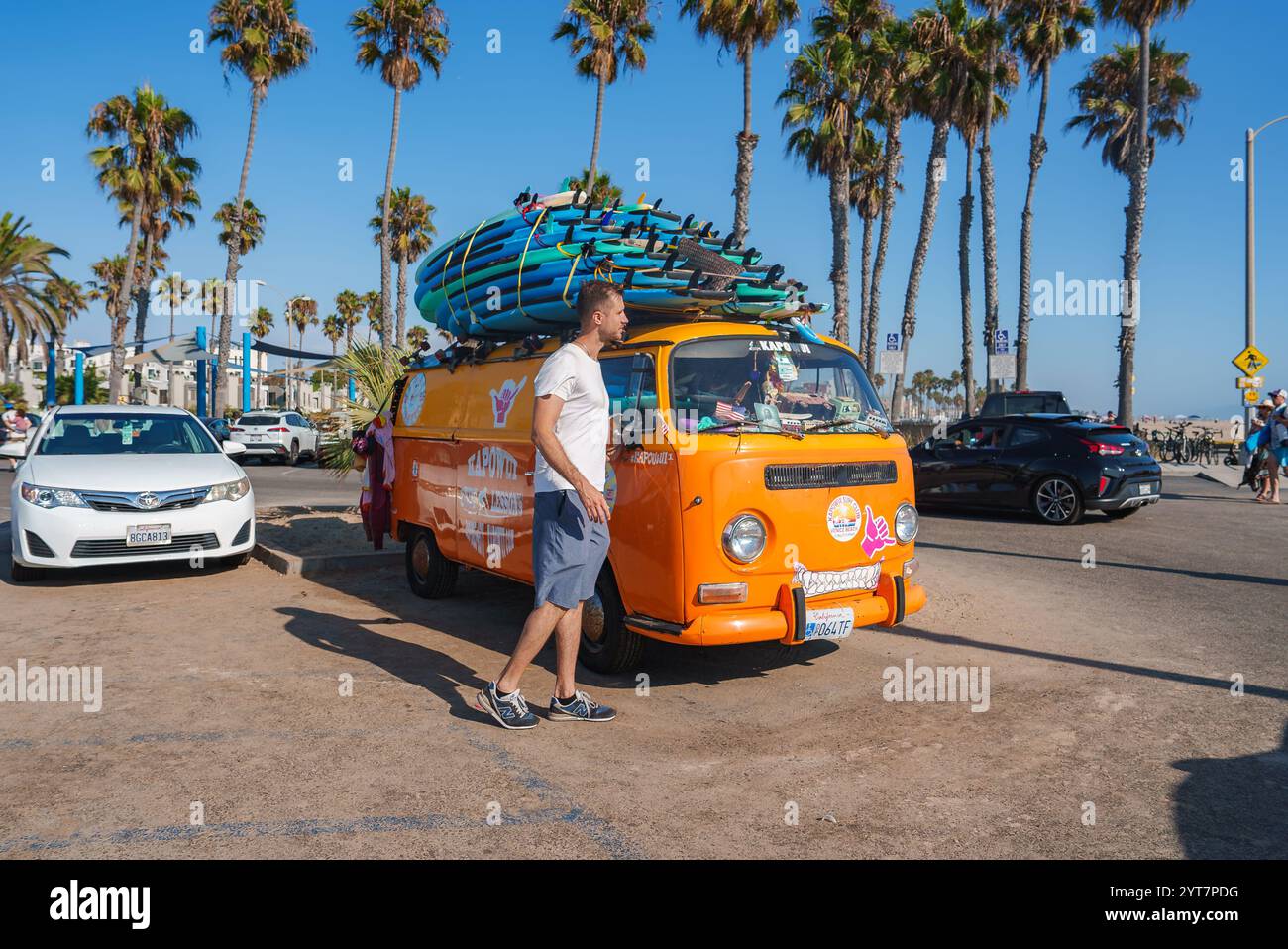 Classic Volkswagen Van with Surfboards at Venice Beach, Los Angeles ...