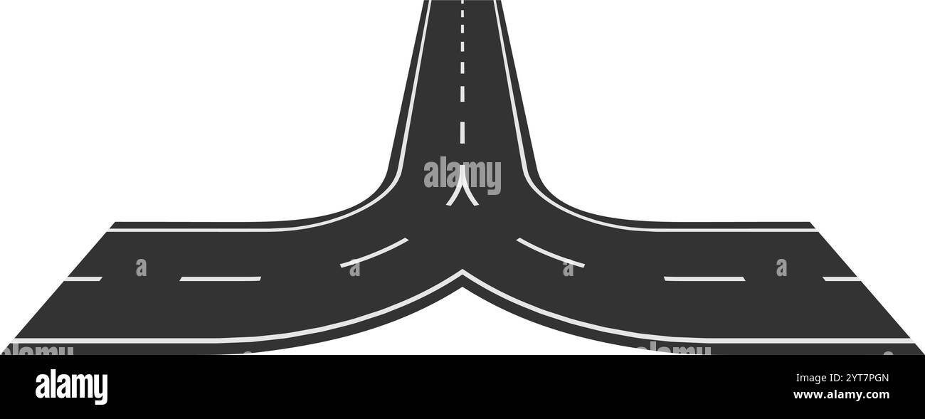 Straight highway splitting in two different curved roads, representing ...