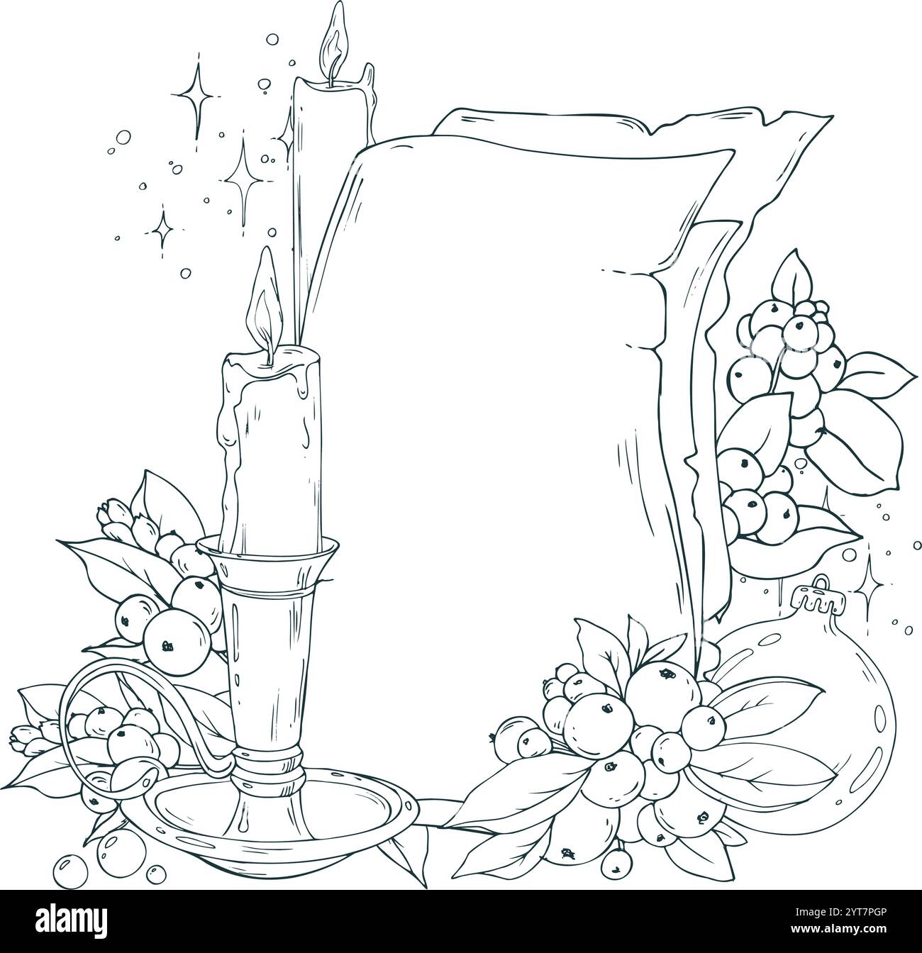 Papyrus paper sheets for text empty with candle in candlestick ...