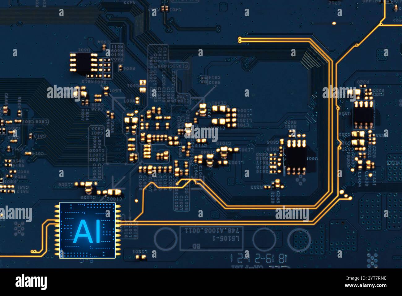 Artificial intelligence. Electronic chip with AI abbreviation on ...