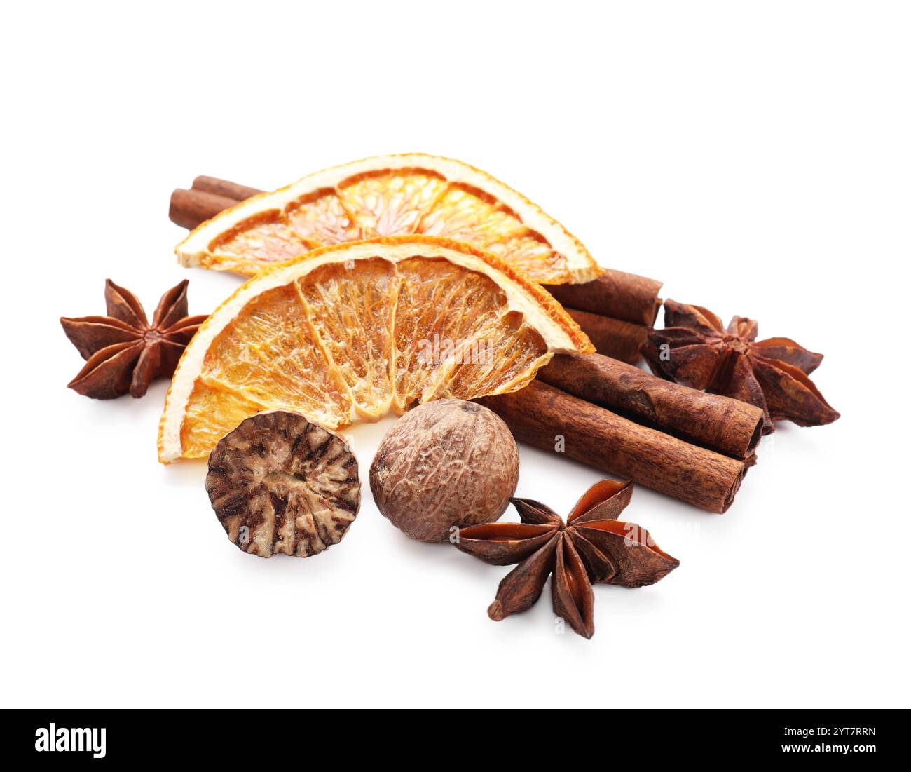 Different aromatic spices isolated on white. Christmas season Stock ...