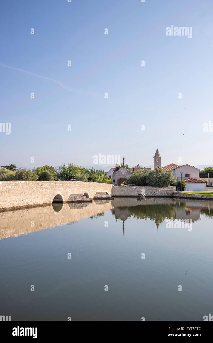 Skyline of a small Mediterranean town, historic city center with ...