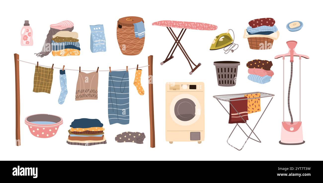 Laundry vector set. Isolated housework elements Stock Vector Image ...