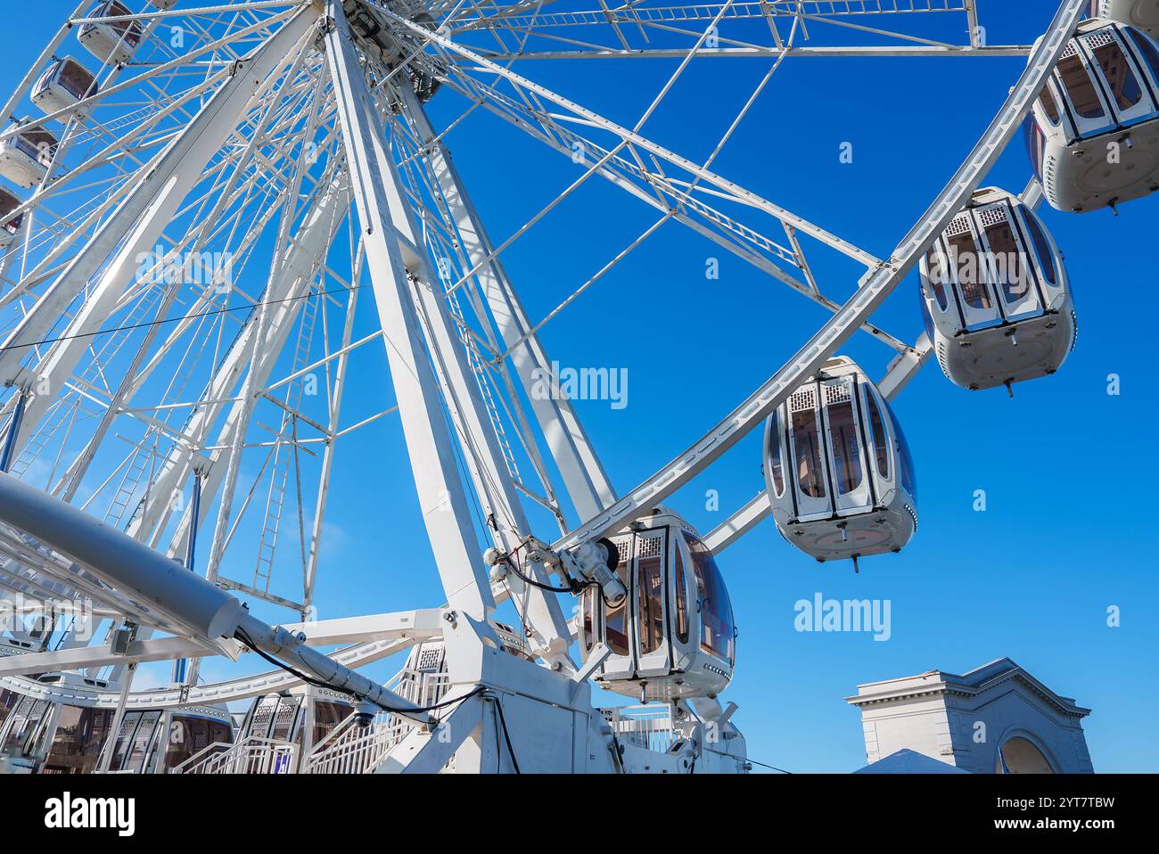 White Ferris Wheel and Classical Building in San Francisco Stock Photo ...