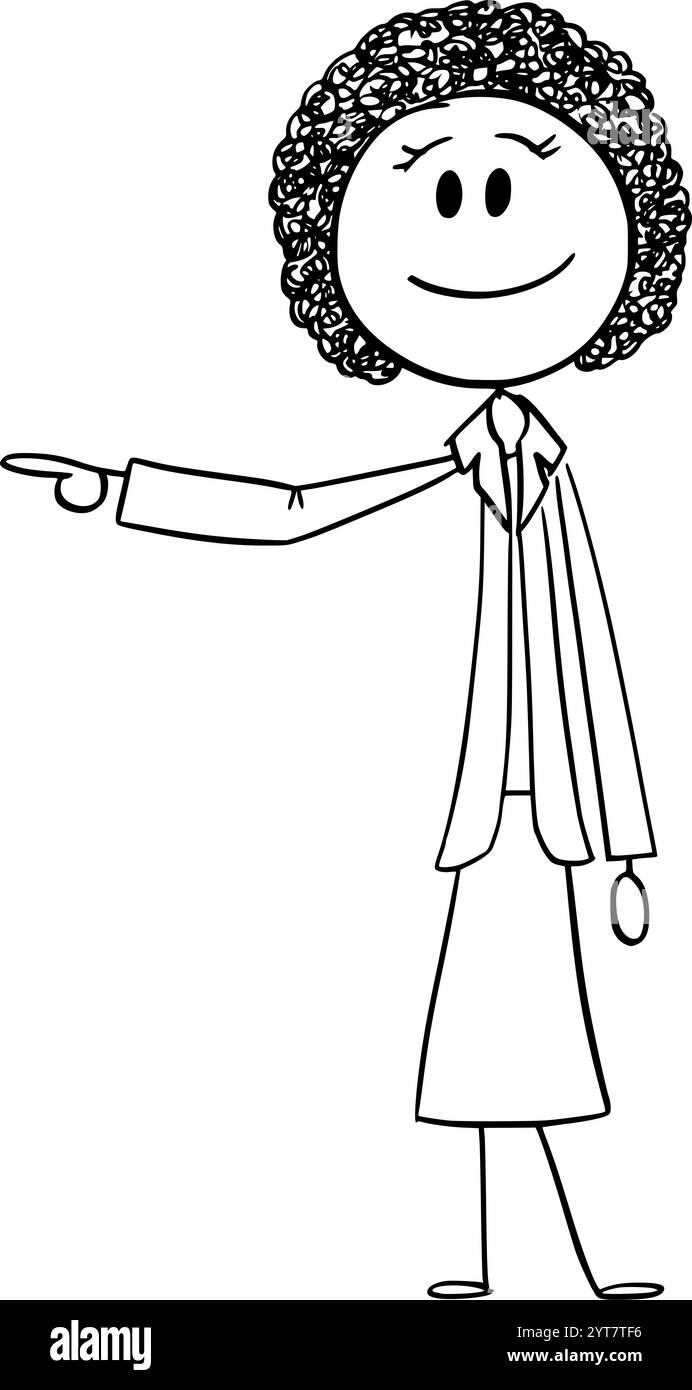 Smiling black woman or African ethnicity businesswoman pointing, vector ...