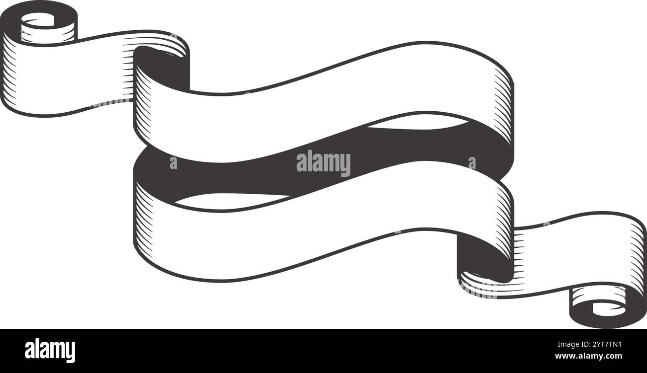 Double vintage ribbon banner waving gracefully in the wind, featuring ...