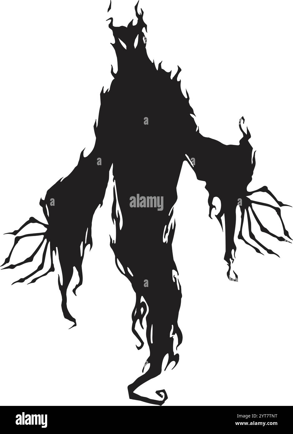 Black silhouette of a creepy ghost floating eerily with long ...