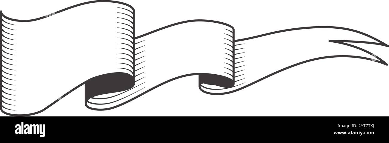 Classic vintage ribbon banner waving and flowing with engraved lines ...
