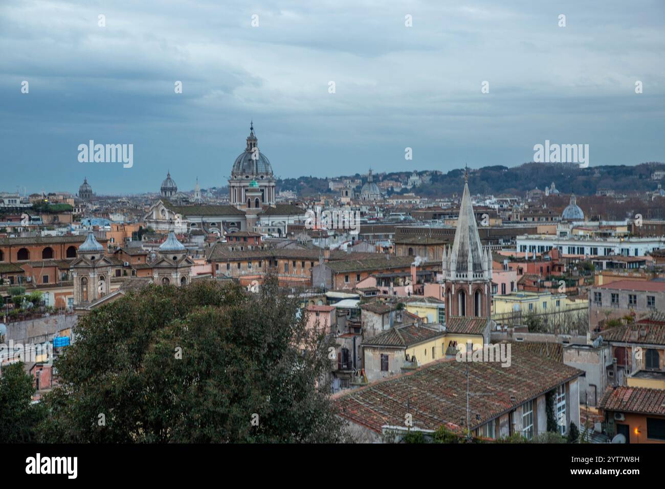 Morning view in rainy weather over a historic, beautiful city ...