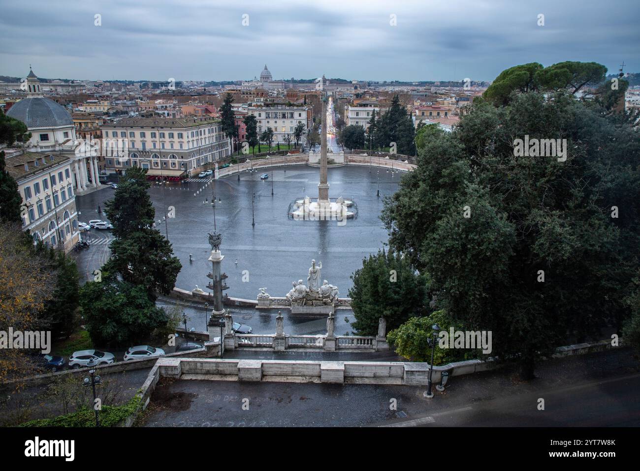 Morning view in rainy weather over a historic, beautiful city ...