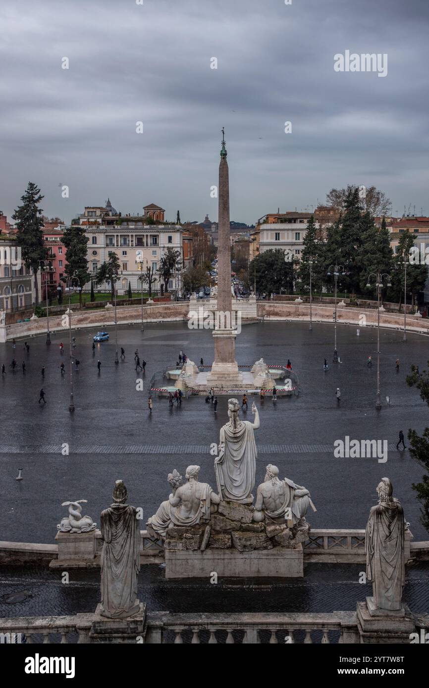 Morning view in rainy weather over a historic, beautiful city ...