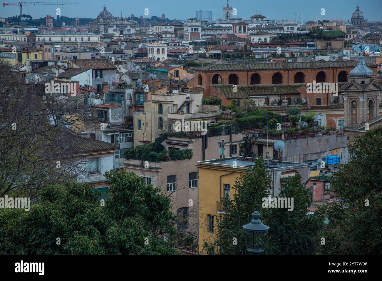 Morning view in rainy weather over a historic, beautiful city ...
