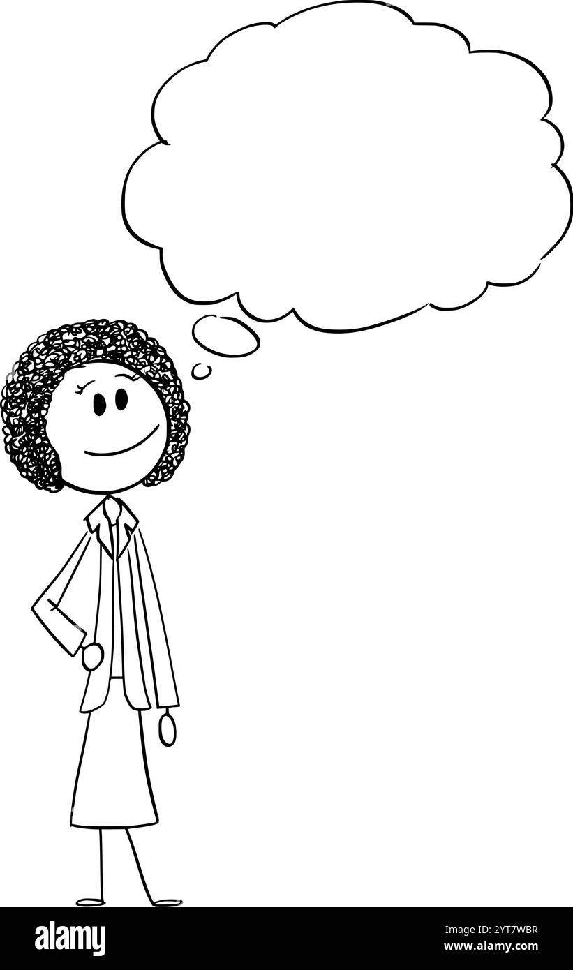 Smiling black woman or African ethnicity businesswoman thinking, vector ...